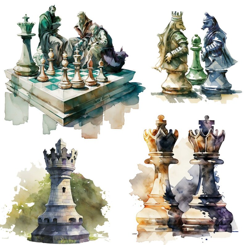 Watercolor Chess Clipart Bundle Png-format Chess Watercolor Clipart ...