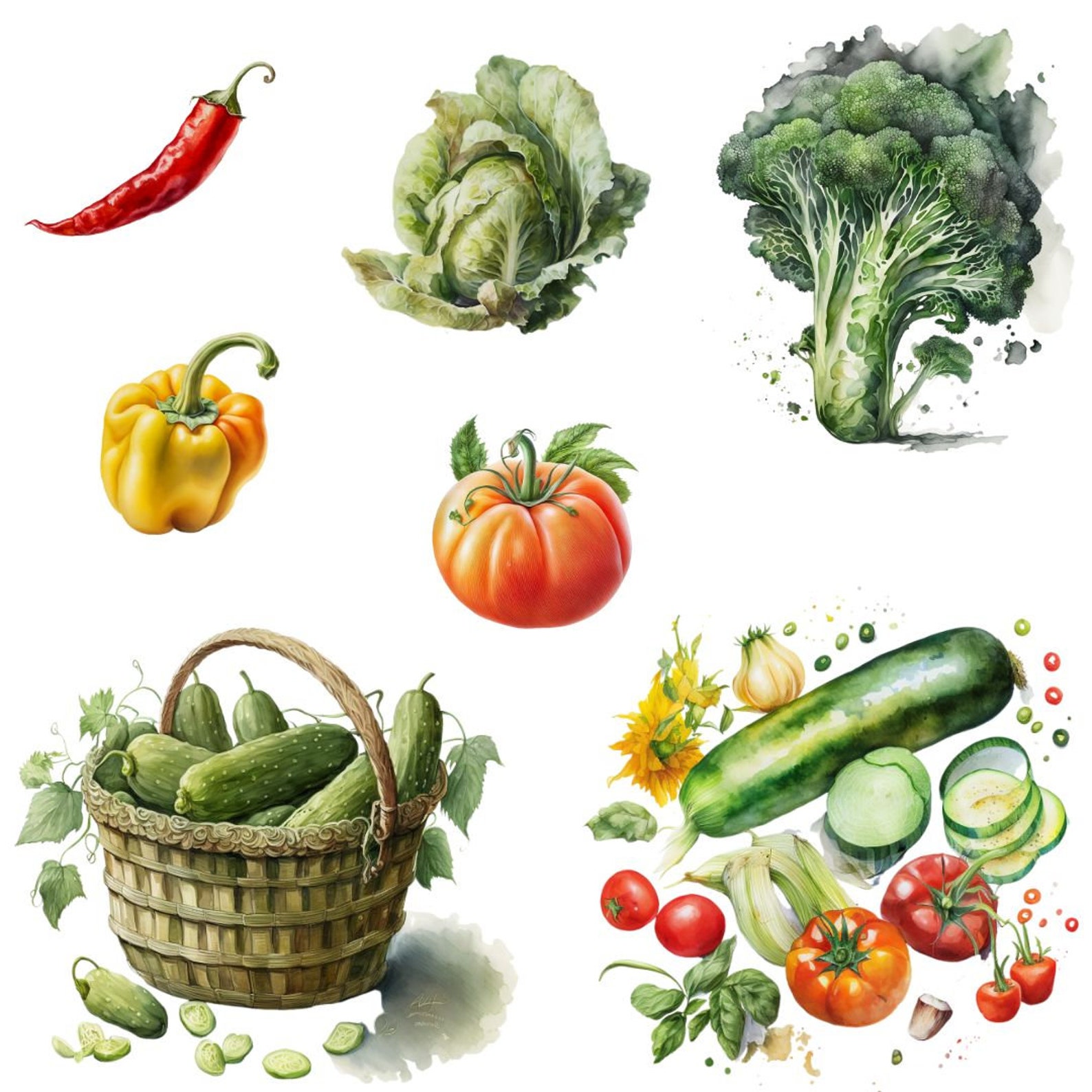 Watercolor Vegetable Clipart Bundle Png-format Vegetable Clipart ...