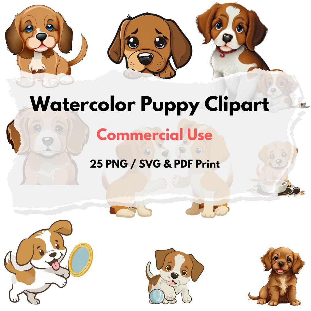Watercolor Puppy Clipart Bundle Png-format Puppy Watercolor Clipart ...