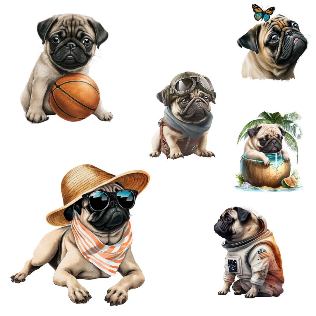 Pug Clipart Bundle Png-format Dog Clipart Bundle Pug Watercolor Clipart ...