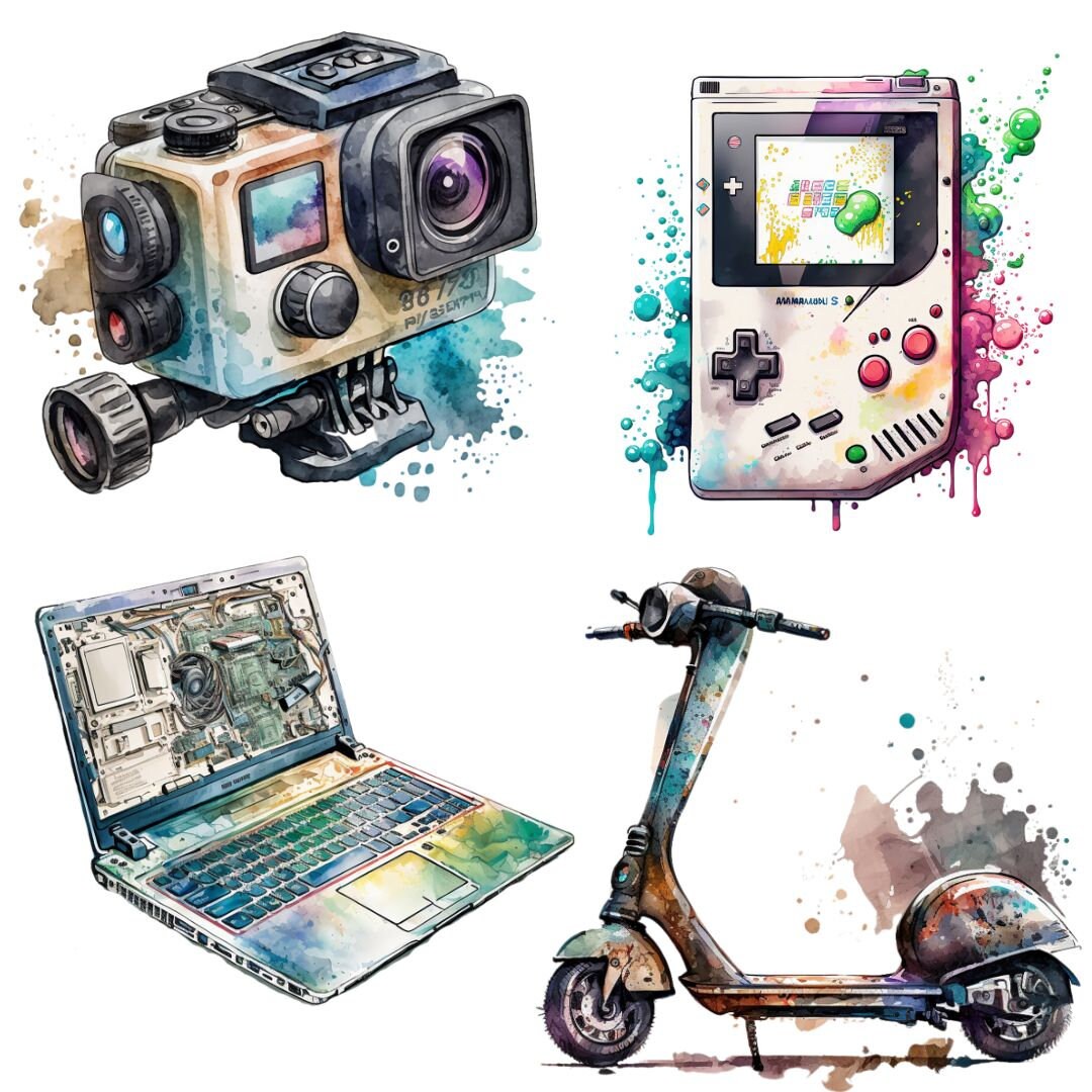 Watercolor Tech Clipart Bundle Png-format Electro Clipart Bundle Phone ...
