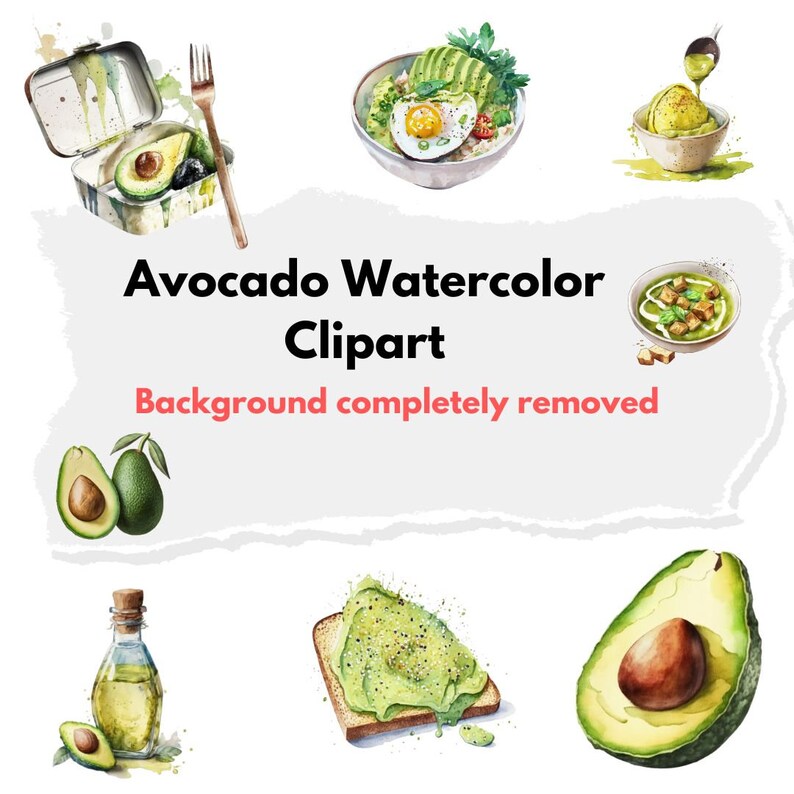 Avocado Watercolor Clipart Bundle Png-format Avocado Clipart Bundle ...