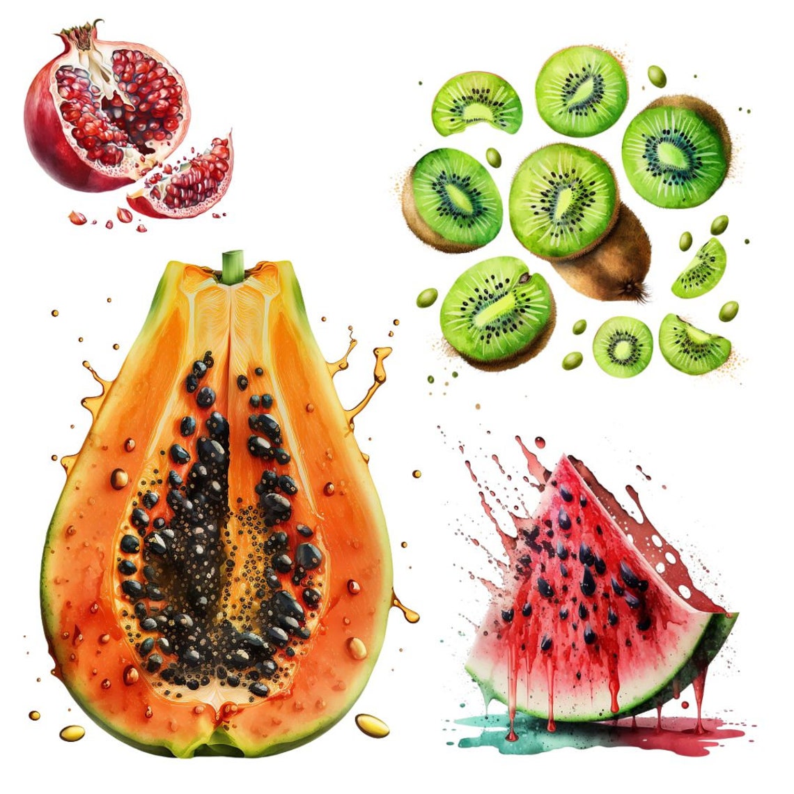 Watercolor Fruit Clipart Bundle Png-format Watercolor Fruits Clipart ...