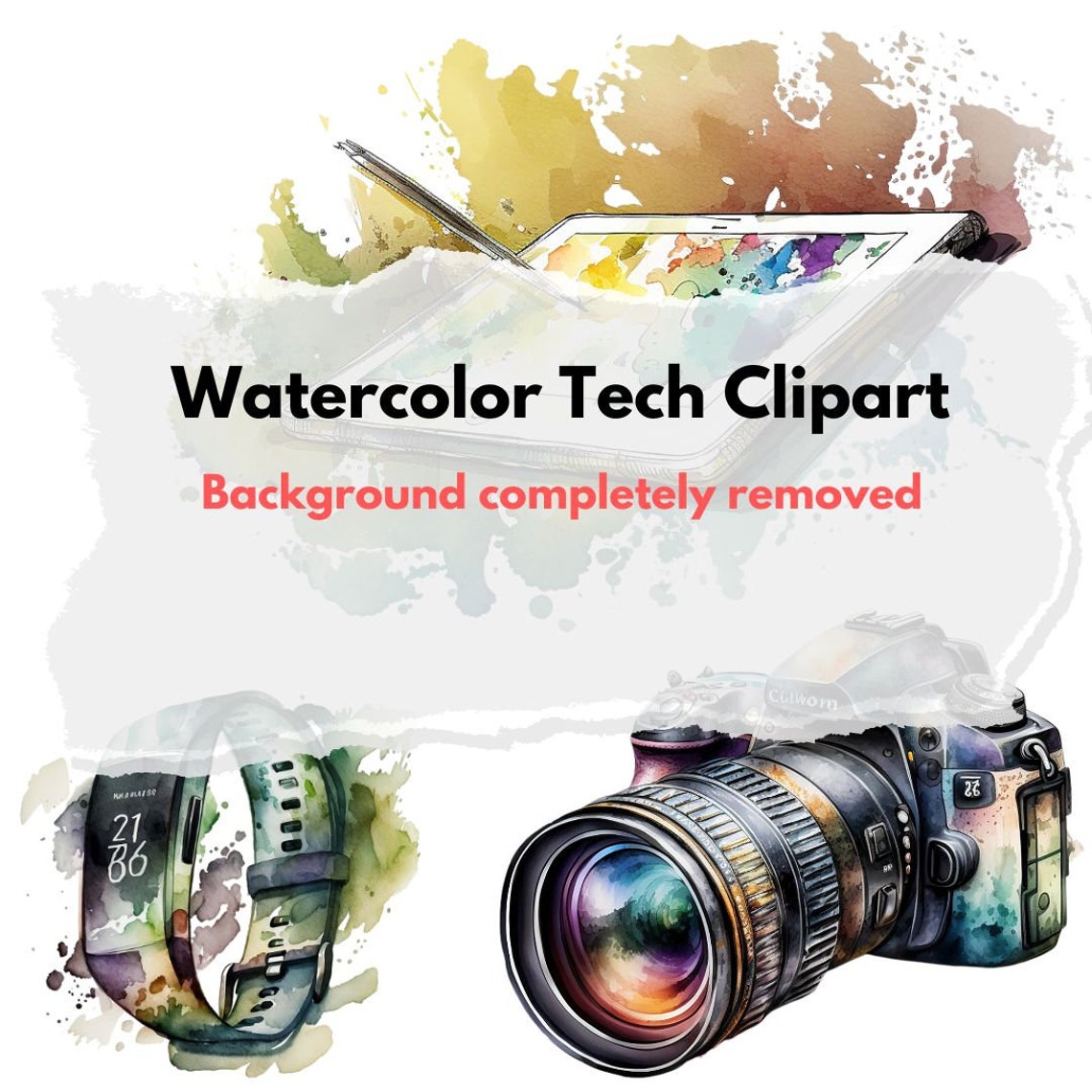 Watercolor Tech Clipart Bundle Png-format Electro Clipart - Etsy