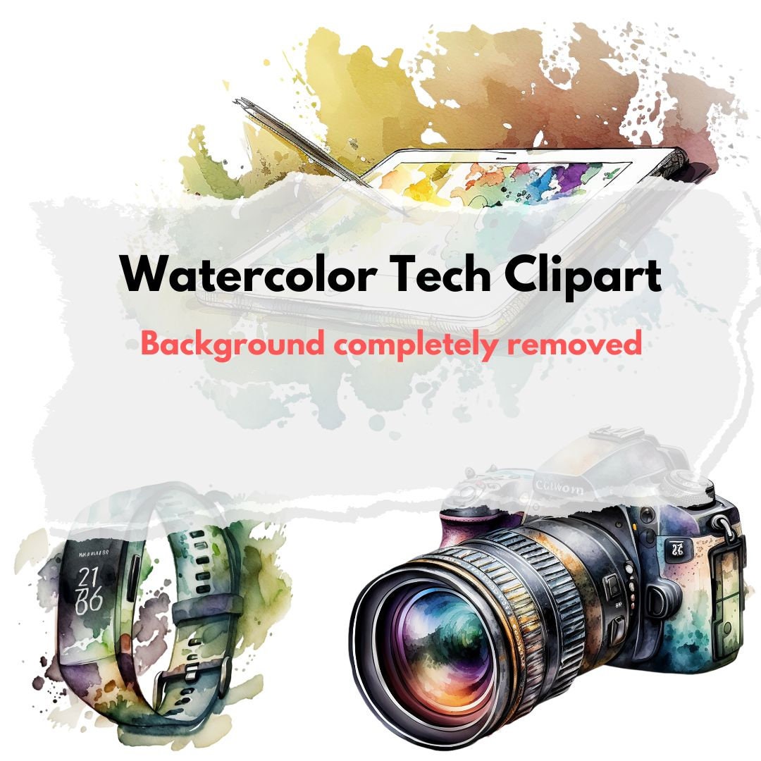 Watercolor Tech Clipart Bundle Png-format Electro Clipart Bundle Phone ...