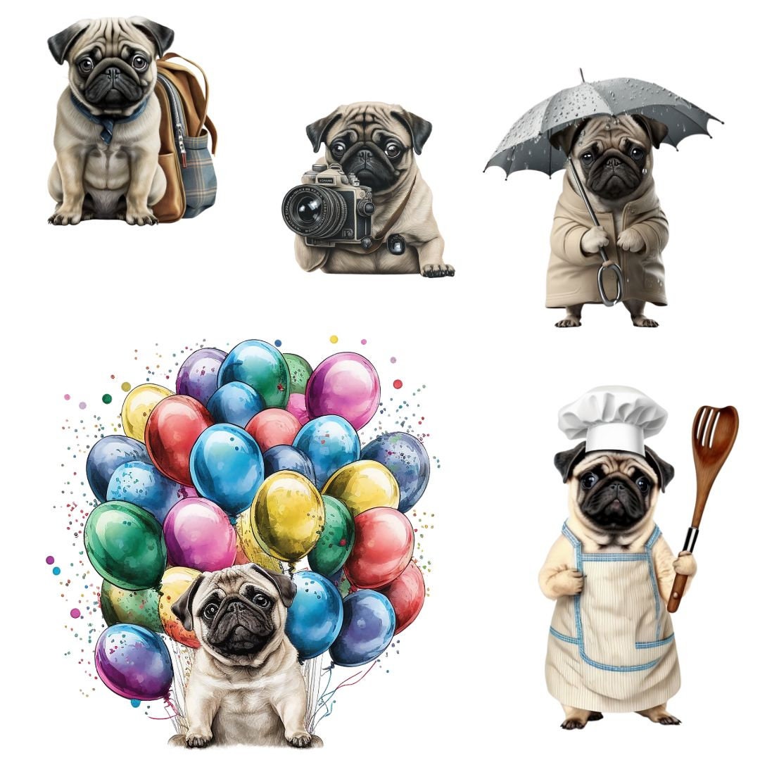 Pug Clipart Bundle Png-format Dog Clipart Bundle Pug Watercolor Clipart ...