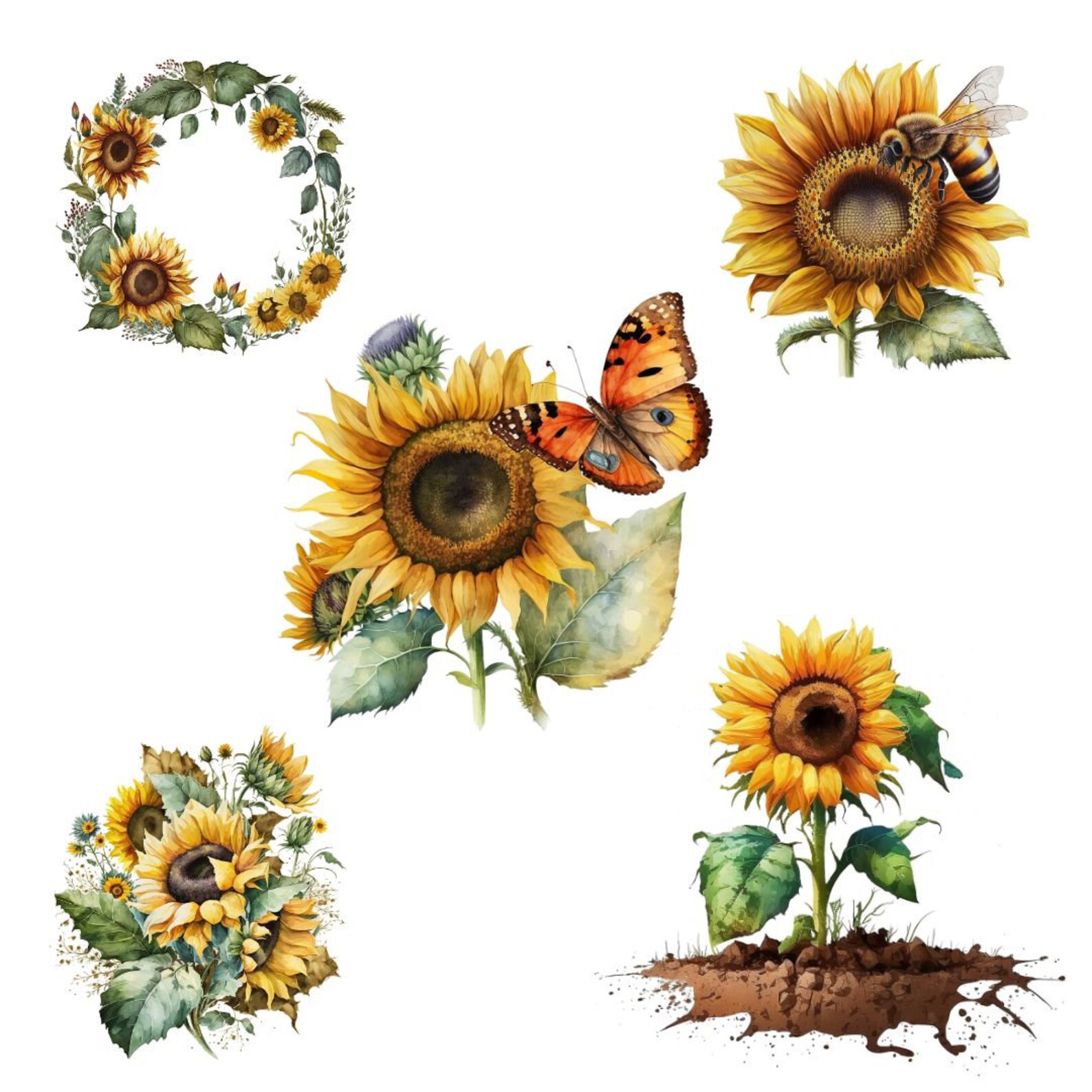 Watercolor Sunflower Clipart Fall Flowers Png-format Sunflower Clipart ...