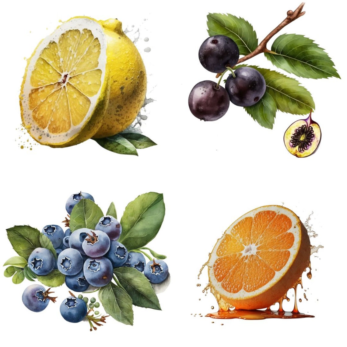 Watercolor Fruit Clipart Bundle Png-format Watercolor Fruits Clipart ...