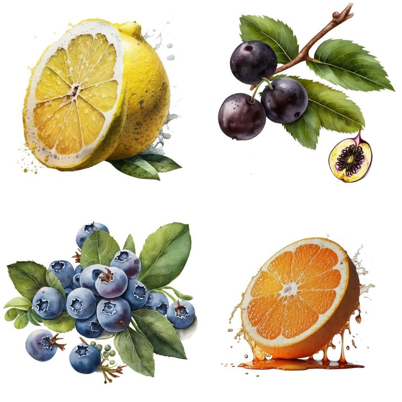 Watercolor Fruit Clipart Bundle Png-format Watercolor Fruits Clipart ...