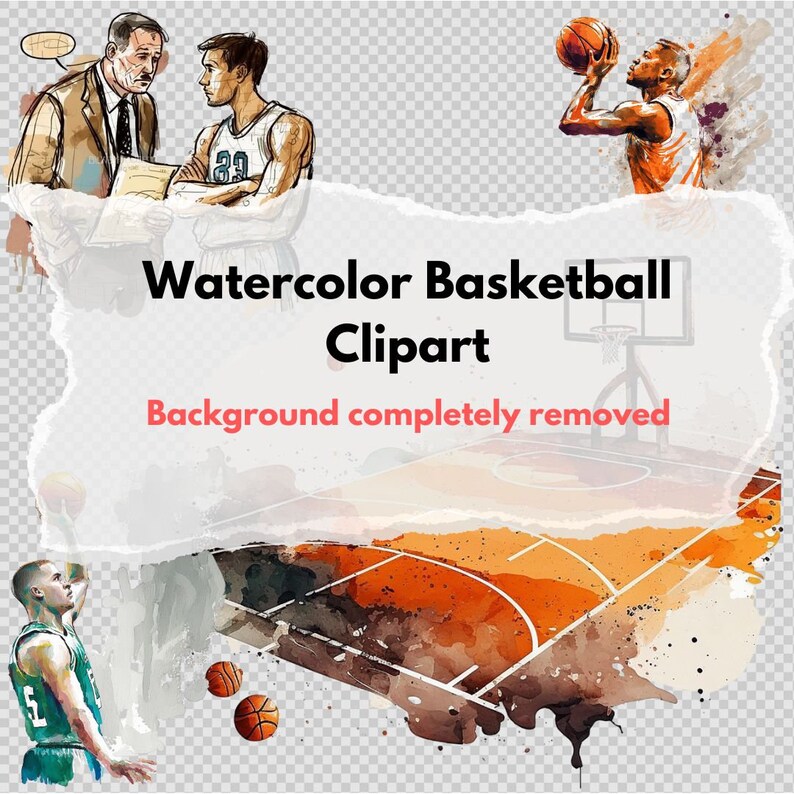 Watercolor Basketball Clipart Bundle Png-format Basketball Watercolor ...