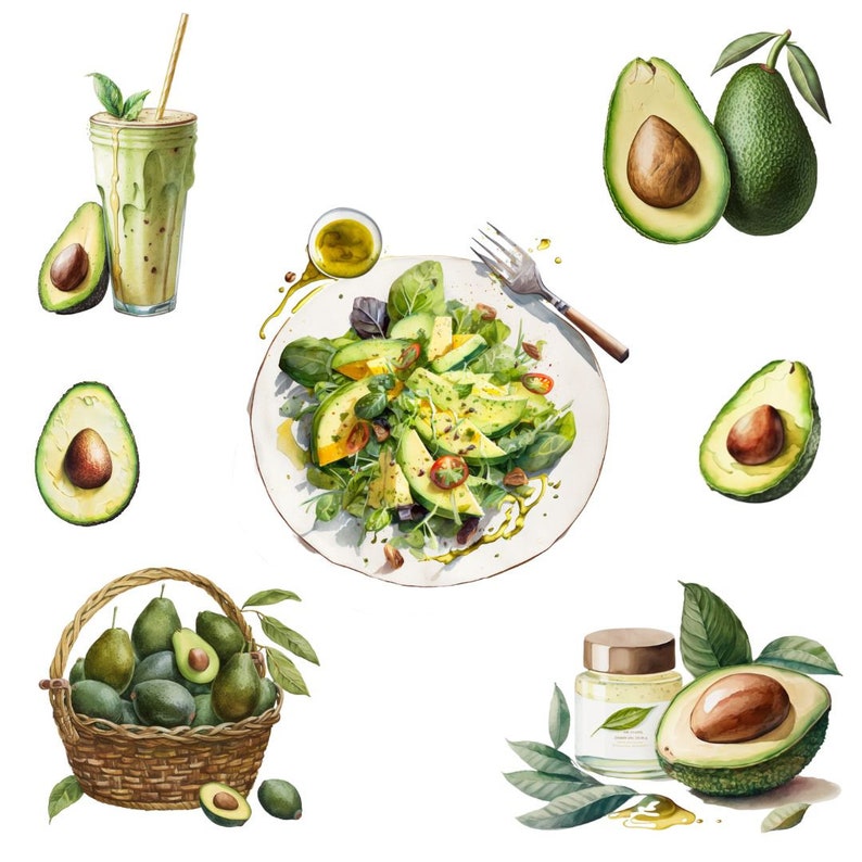 Avocado Watercolor Clipart Bundle Png-format Avocado Clipart Bundle ...