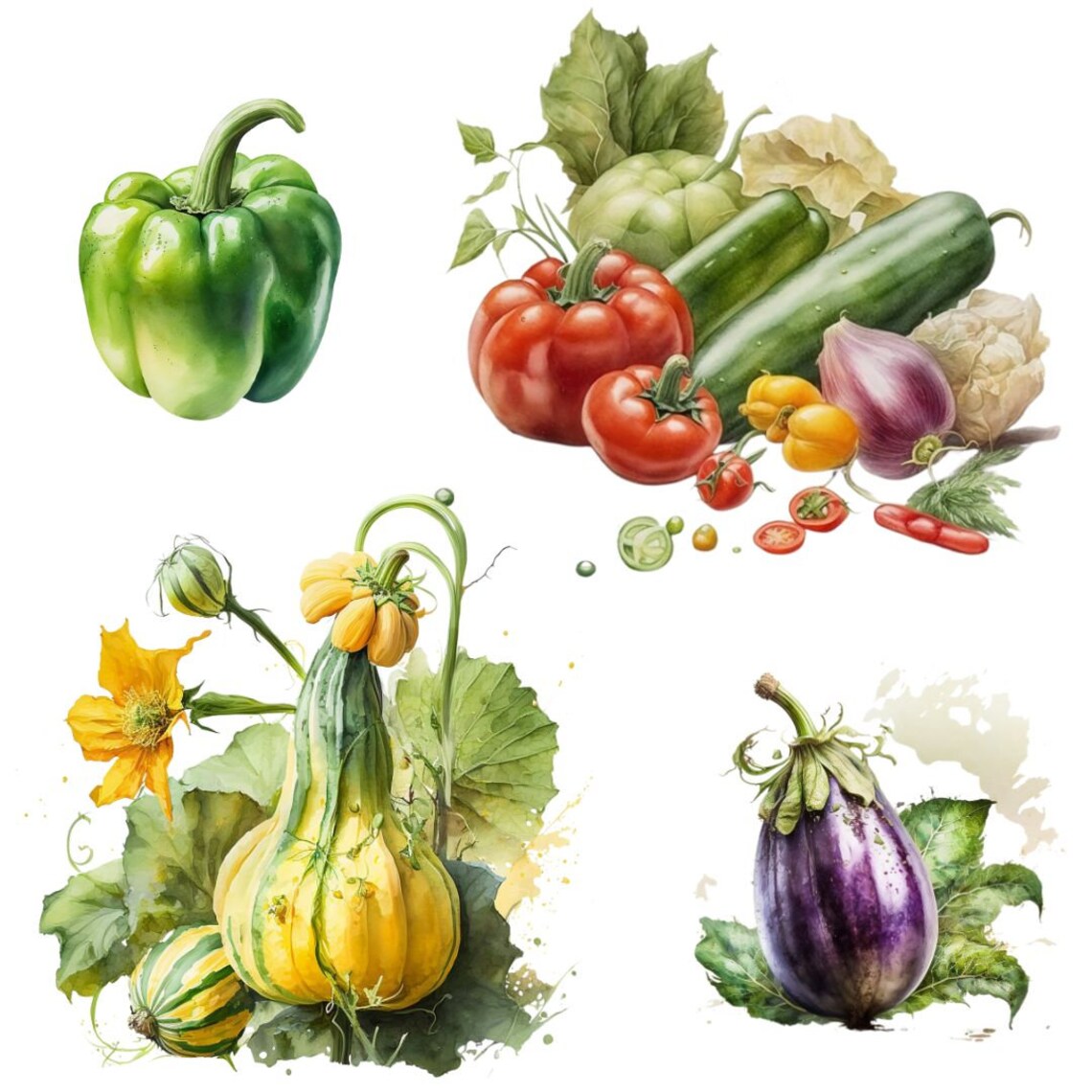 Watercolor Vegetable Clipart Bundle Png-format Vegetable Clipart ...