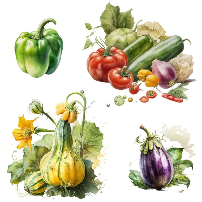 Watercolor Vegetable Clipart Bundle Png-format Vegetable Clipart ...