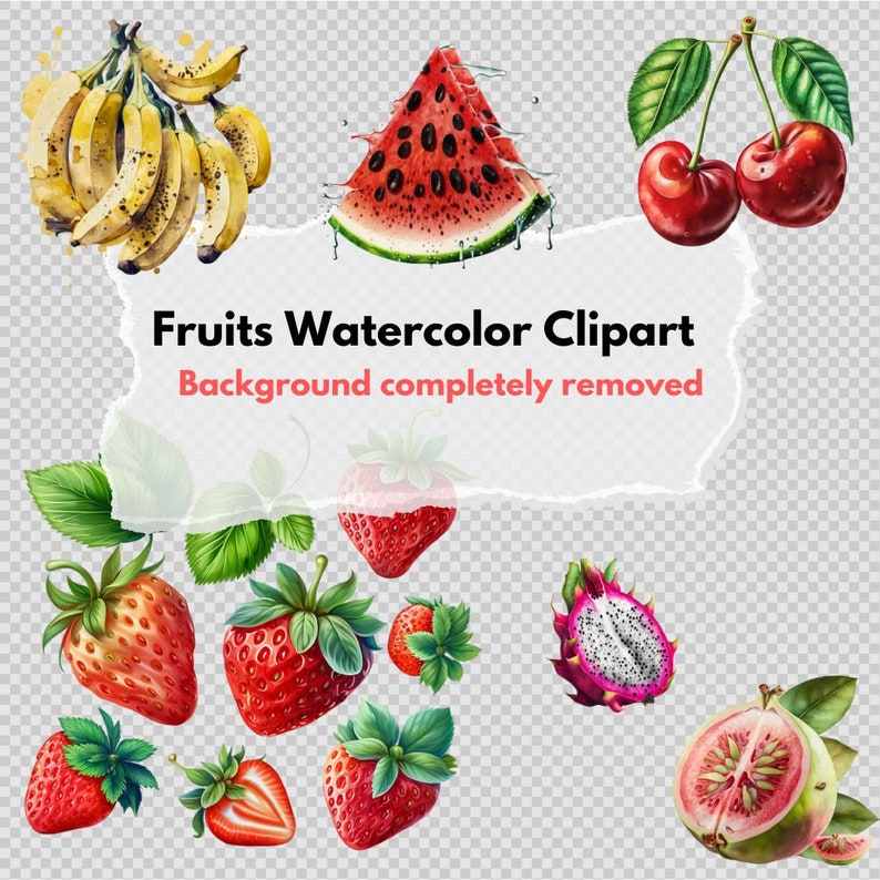 Watercolor Fruit Clipart Bundle Png-format Watercolor Fruits Clipart ...