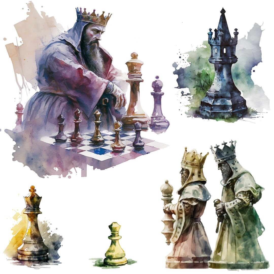 Watercolor Chess Clipart Bundle Png-format Chess Watercolor Clipart ...
