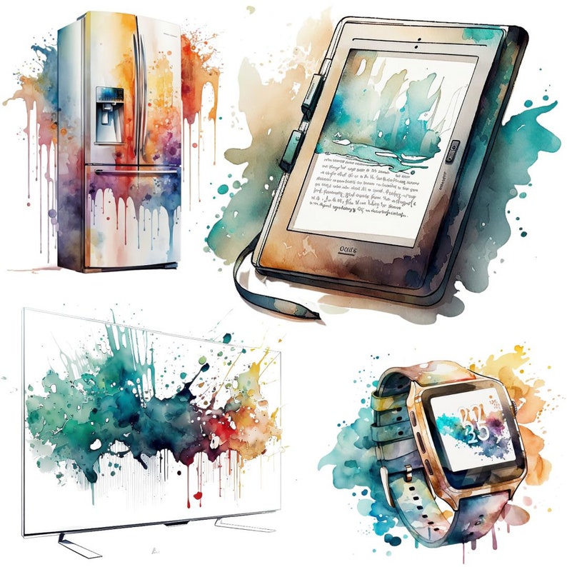 Watercolor Tech Clipart Bundle Png-format Electro Clipart Bundle Phone ...