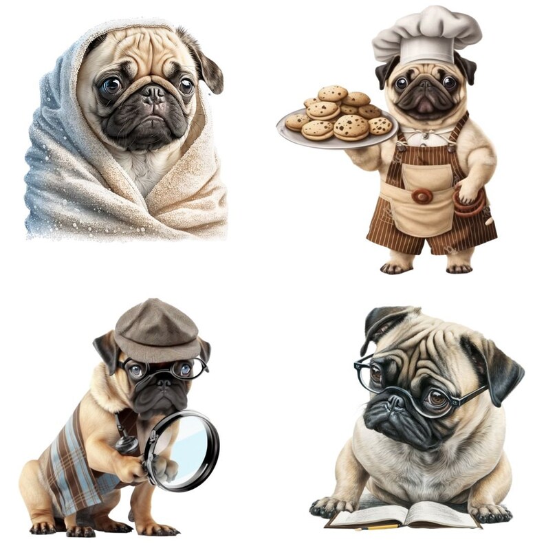 Pug Clipart Bundle Png-format Dog Clipart Bundle Pug Watercolor Clipart ...