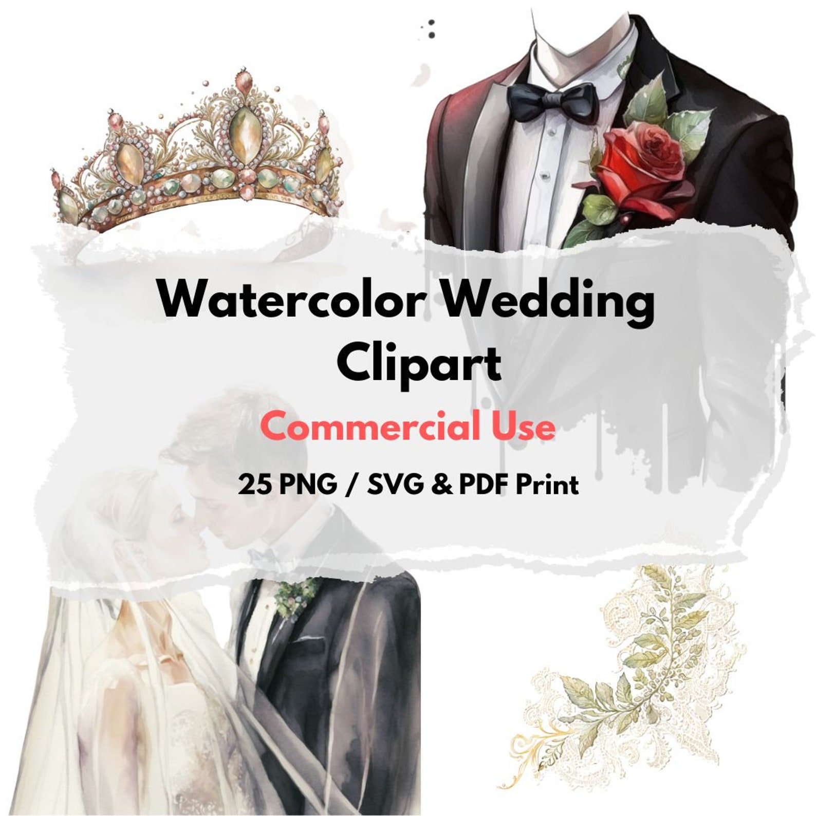 Watercolor Wedding Clipart Bundle Png-format Wedding Watercolor Clipart ...