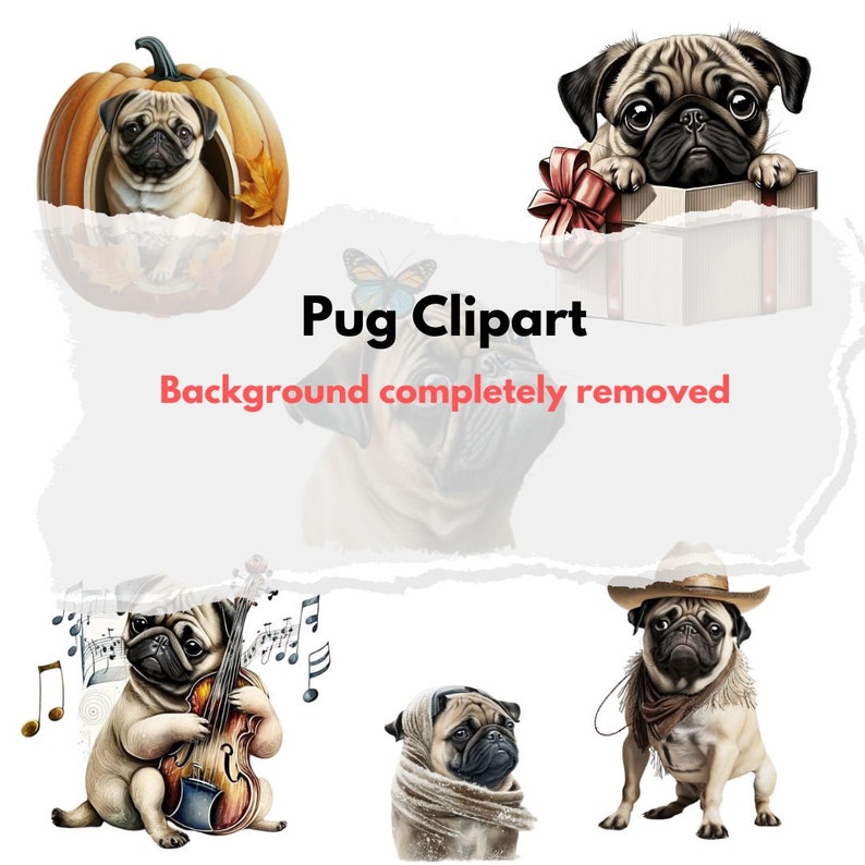 Pug Clipart Bundle Png-format Dog Clipart Bundle Pug Watercolor Clipart ...