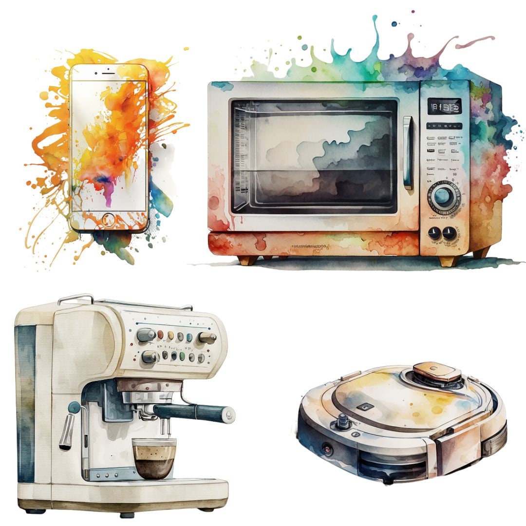 Watercolor Tech Clipart Bundle Png-format Electro Clipart Bundle Phone ...
