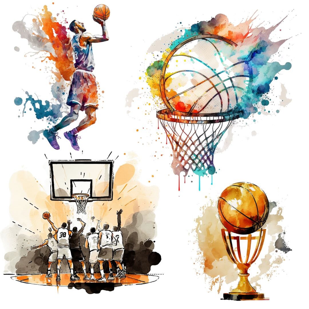 Watercolor Basketball Clipart Bundle Png-format Basketball Watercolor ...