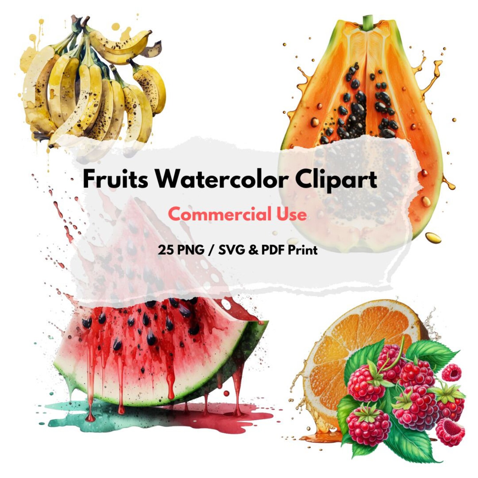 Watercolor Fruit Clipart Bundle Png-format Watercolor Fruits - Etsy