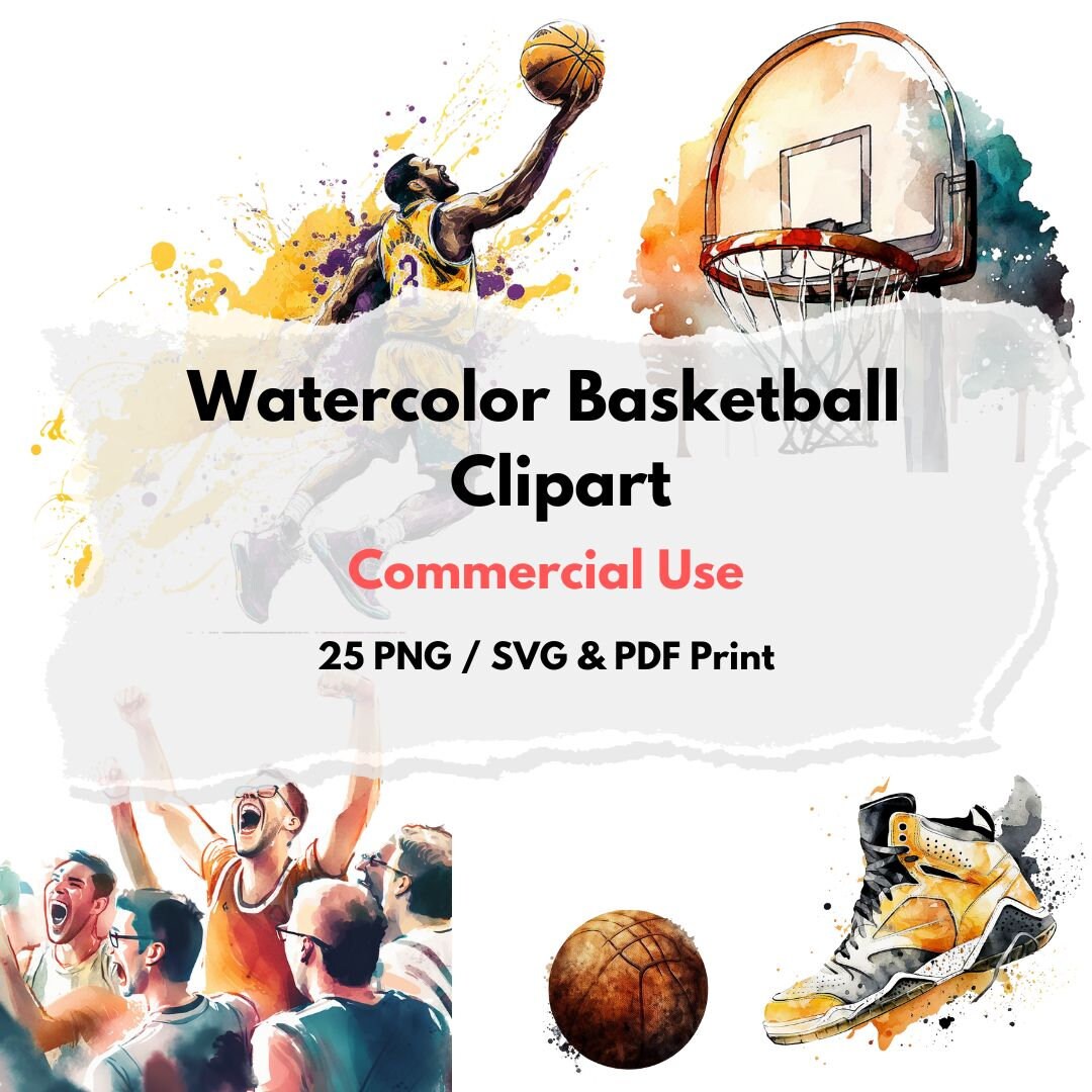 Watercolor Basketball Clipart Bundle Png-format Basketball Watercolor ...