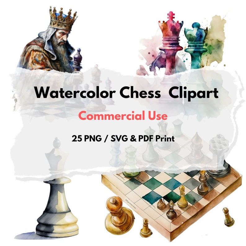 Watercolor Chess Clipart Bundle Png-format Chess Watercolor Clipart ...