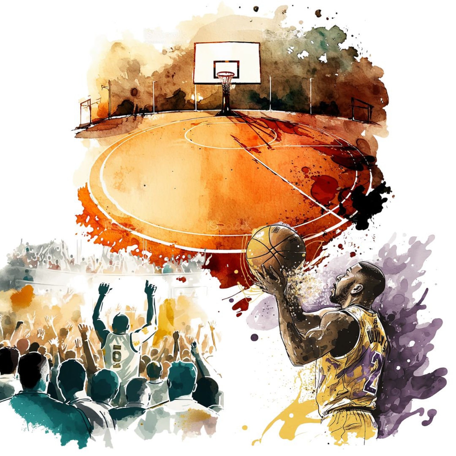 Watercolor Basketball Clipart Bundle Png-format Basketball Watercolor ...