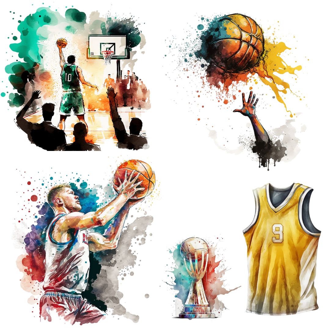 Watercolor Basketball Clipart Bundle Png-format Basketball Watercolor ...