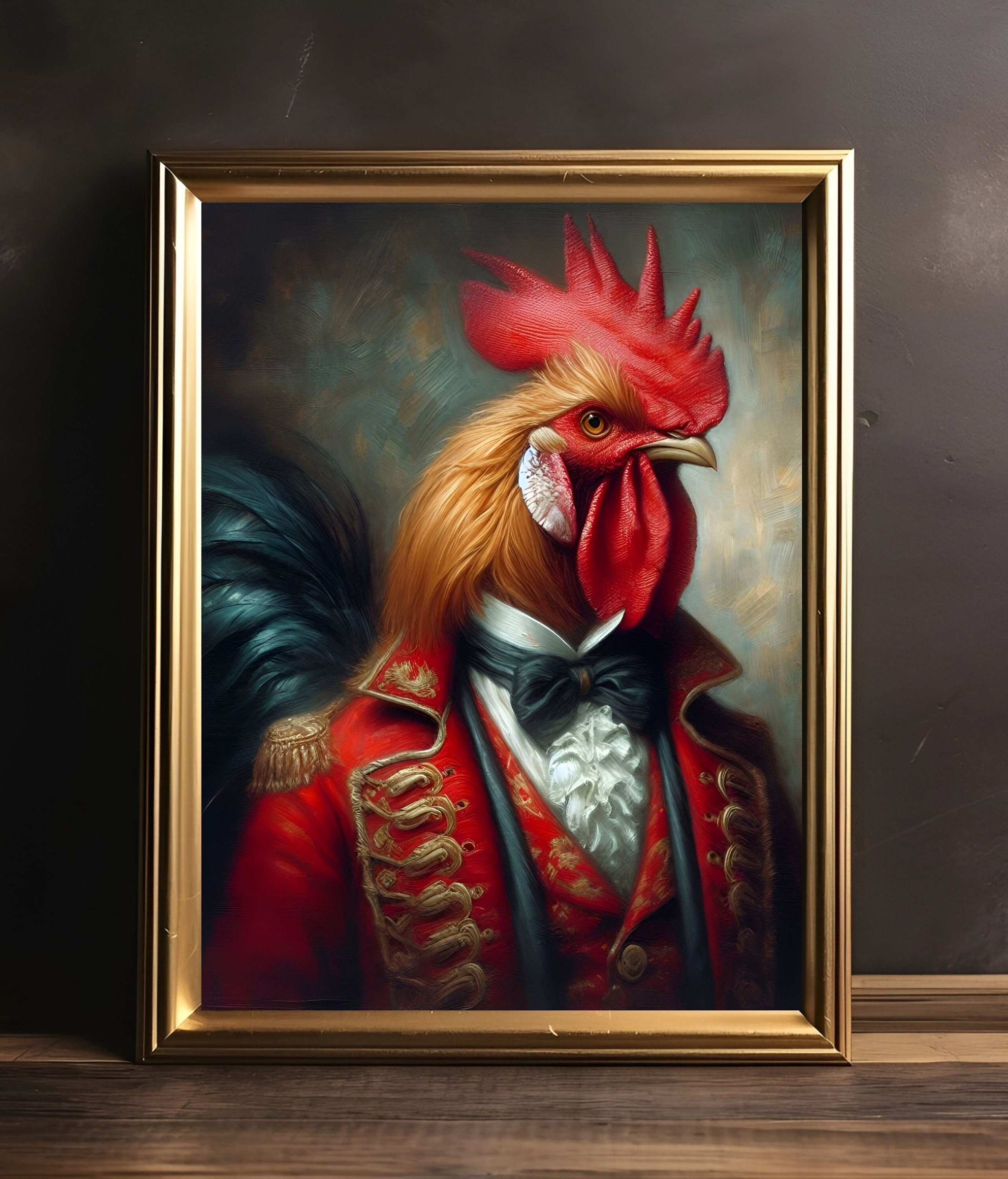 Vintage Rooster Poster, Renaissance Rooster Portrait, Victorian Animal ...