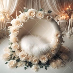 Newborn Digital Backdrop, Baby Girl Cream Flower Bed, Fine Art ...