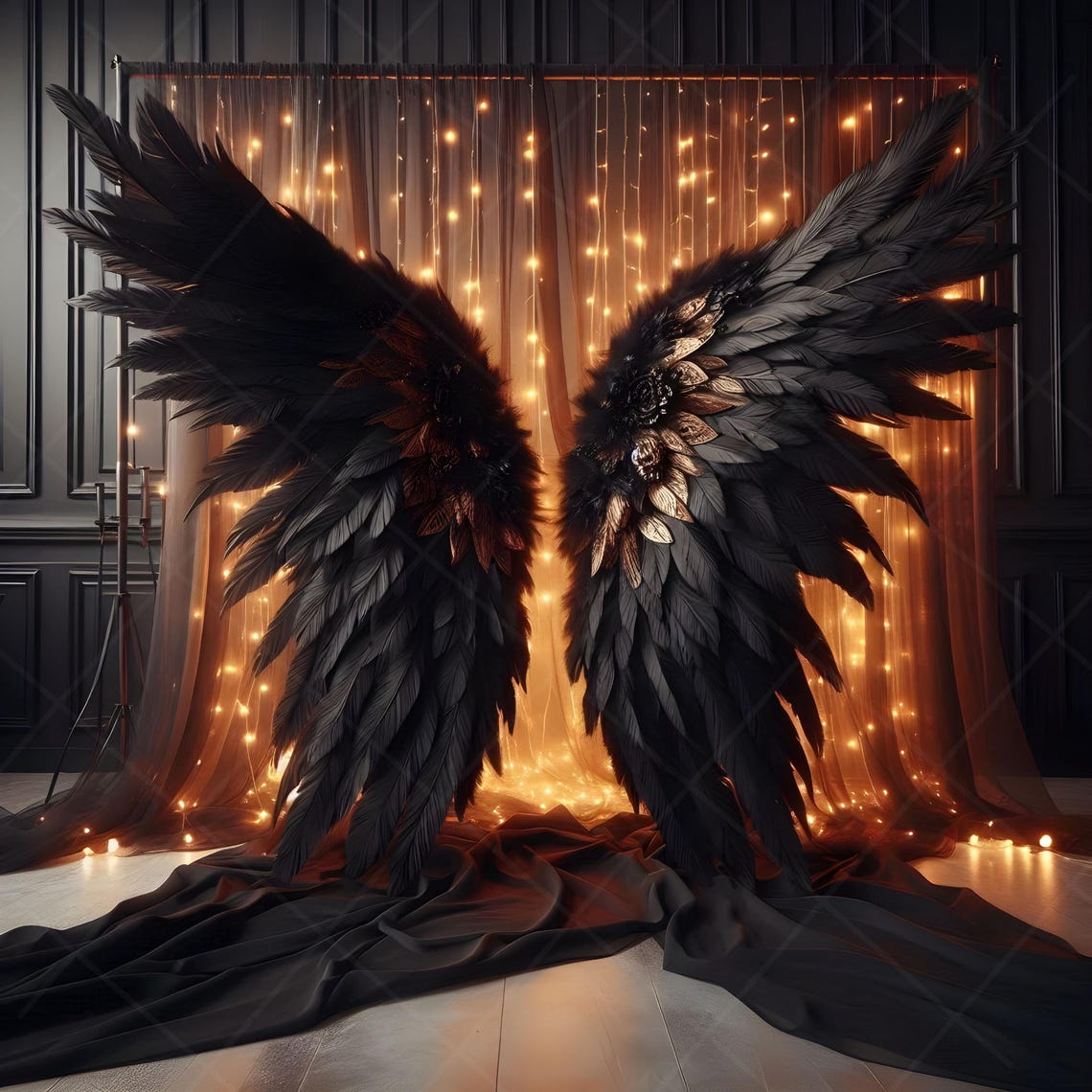 Maternity Angel Wings Photography Backdrop: Elegant Black Feathers ...