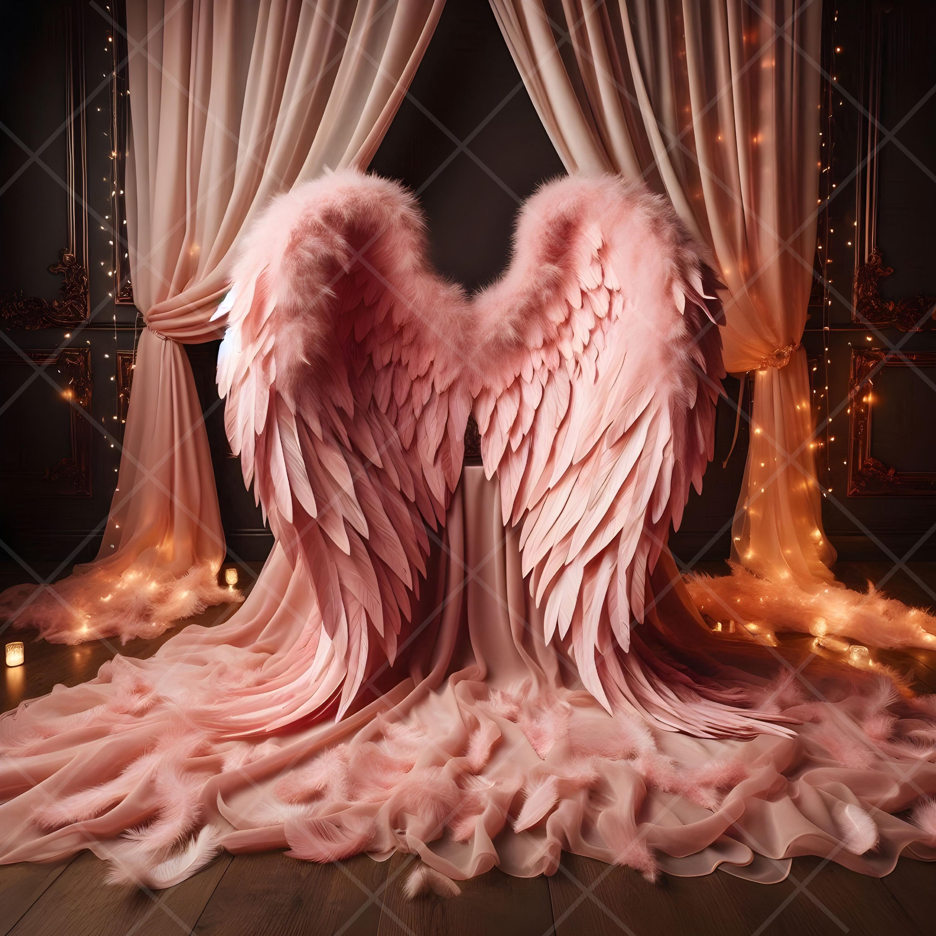 Pink Feather Angel Wings Maternity Photography Backgrounds (digital ...