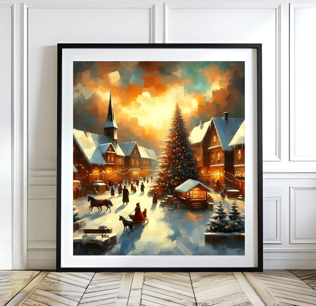 Victorian Christmas Town Art Print, Holiday Decor, Christmas Wall Art ...