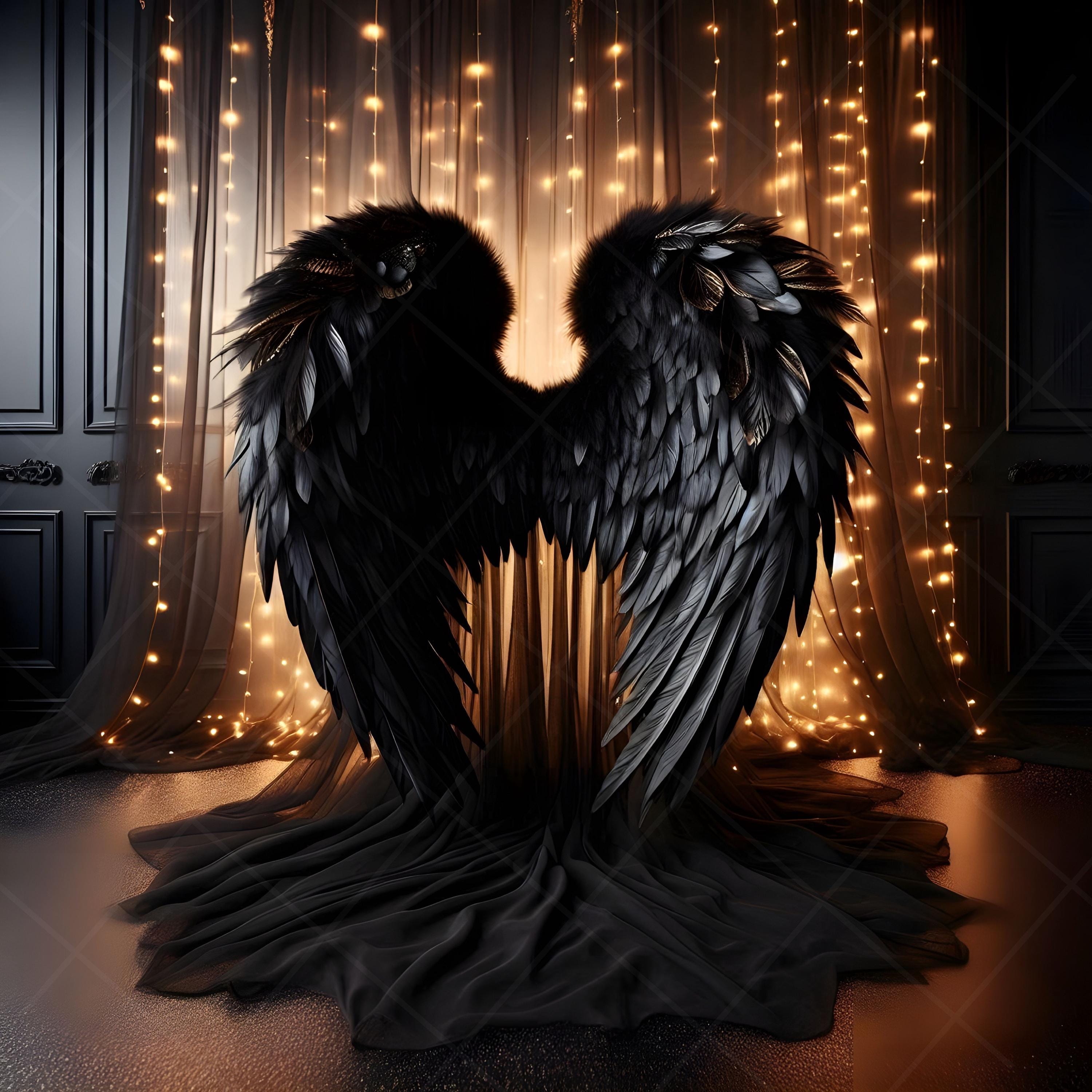 Maternity Angel Wings Photography Backdrop: Elegant Black Feathers ...