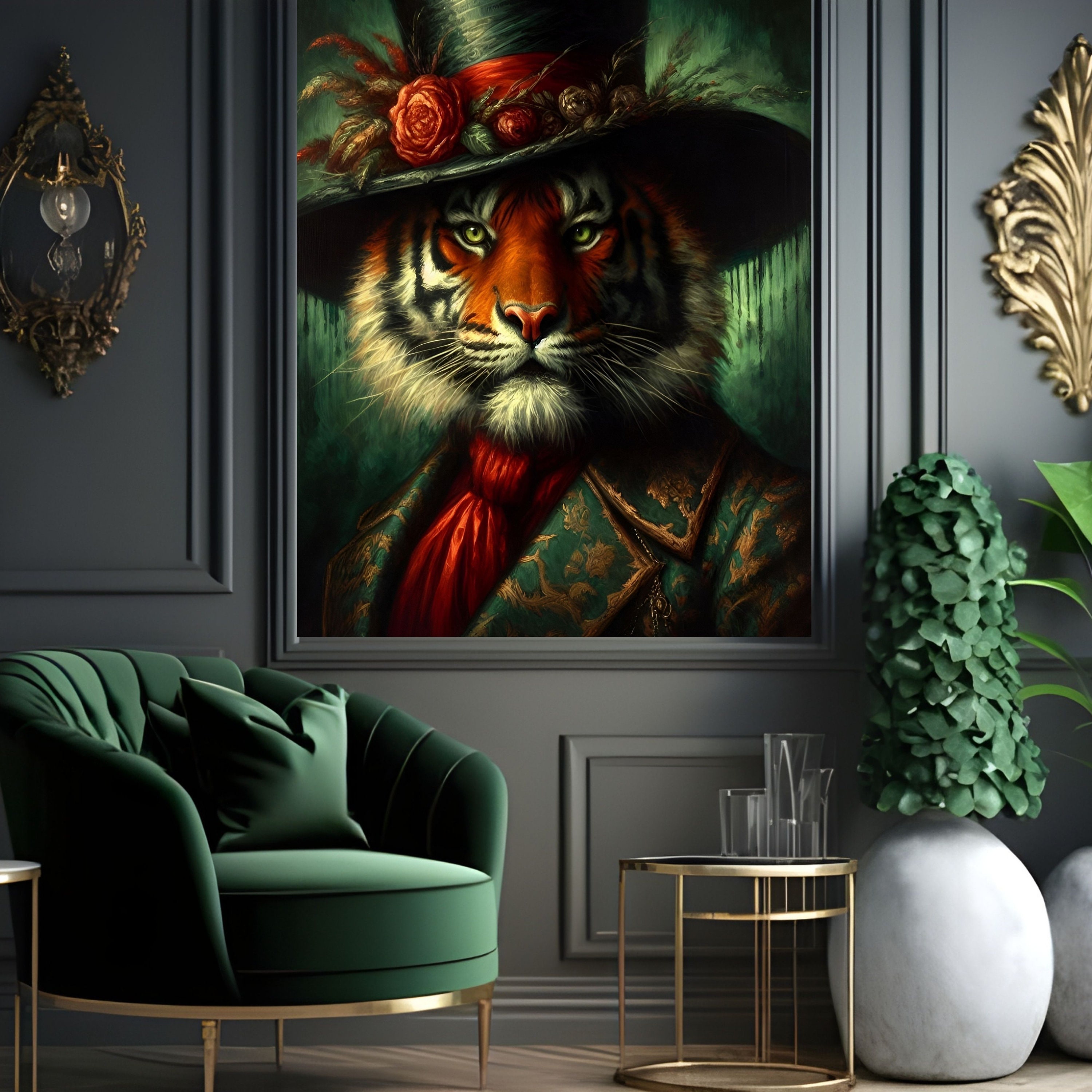 Victorian Tiger Portrait, Tiger Printable Art, Tiger Art Poster, Tiger ...