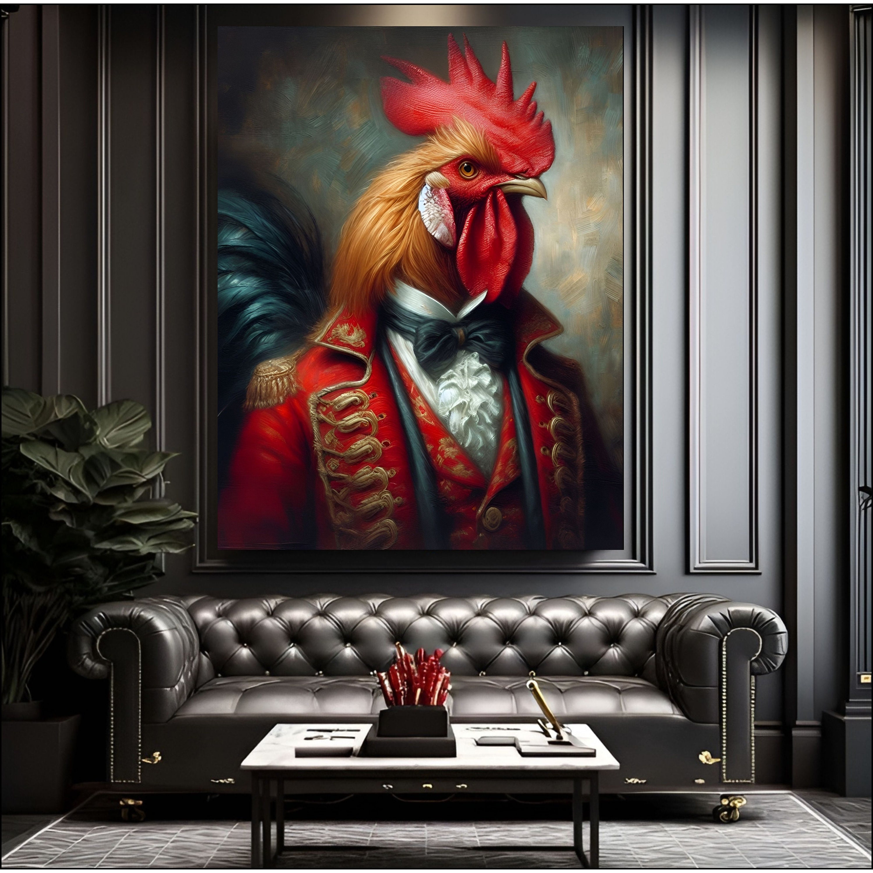 Vintage Rooster Poster, Renaissance Rooster Portrait, Victorian Animal ...