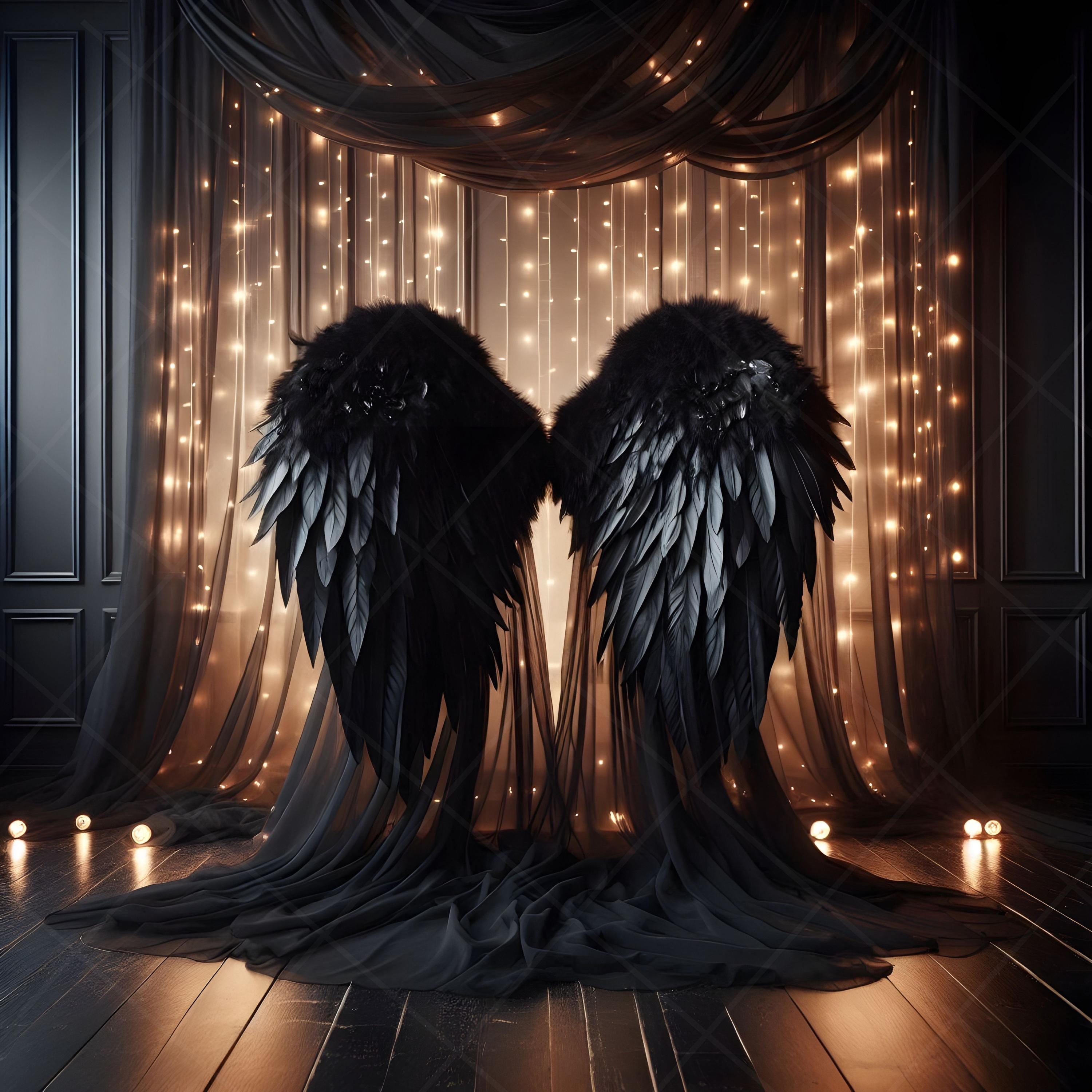 Maternity Angel Wings Photography Backdrop: Elegant Black Feathers ...