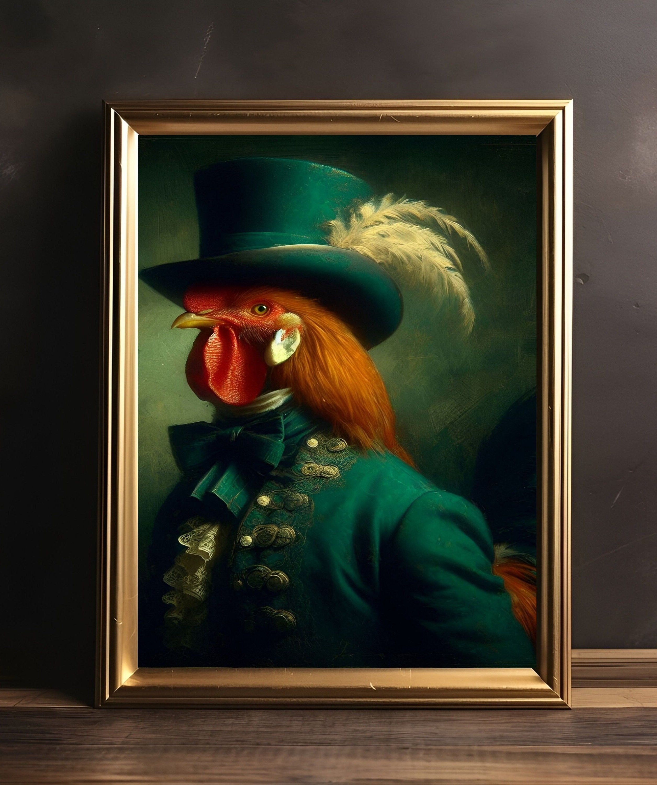 Vintage Rooster Poster, Renaissance Rooster Portrait, Victorian Animal ...