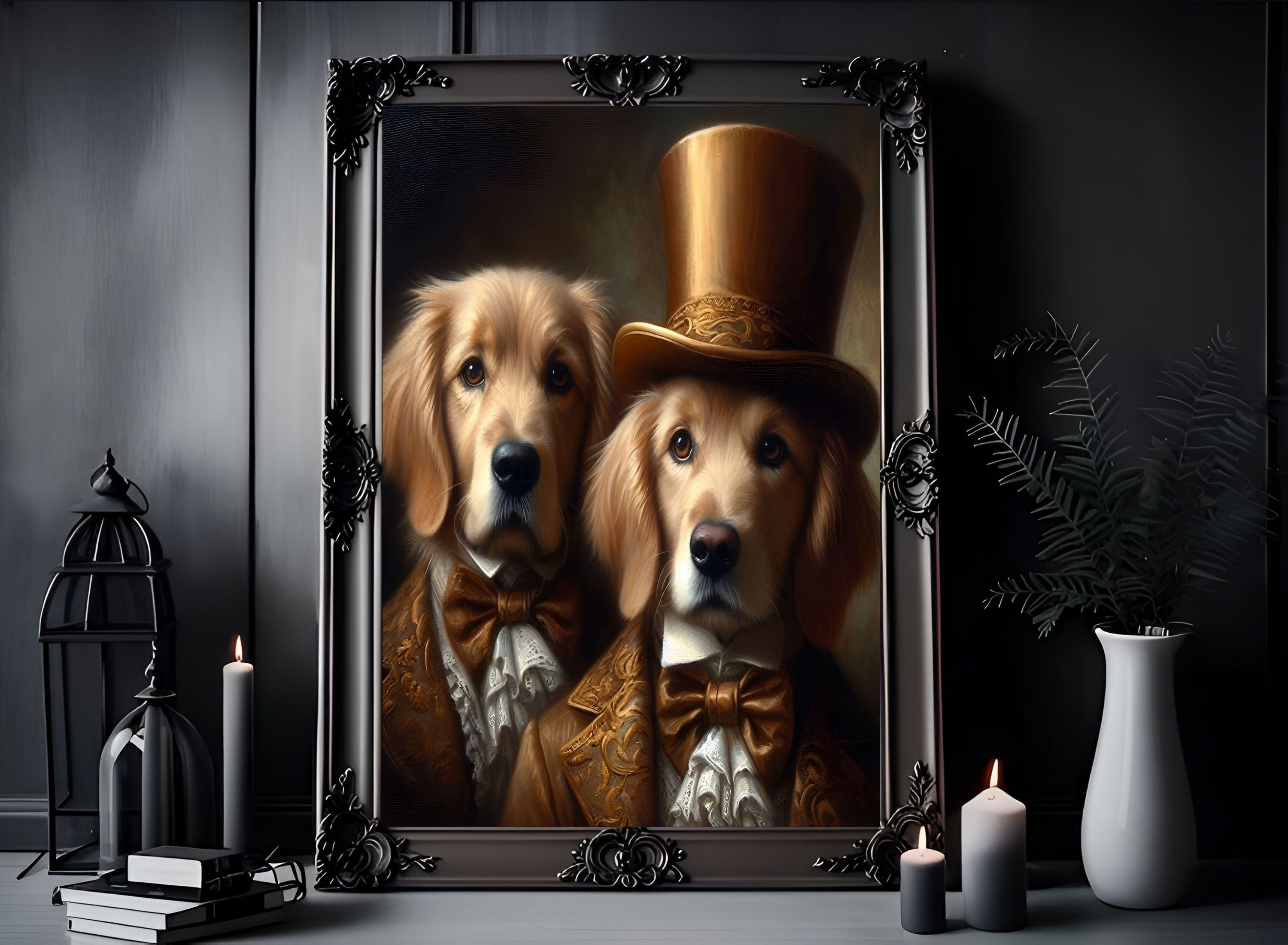 Victorian Dog Portrait, Renaissance Dog Pet, Double Pet Portrait, Funny ...