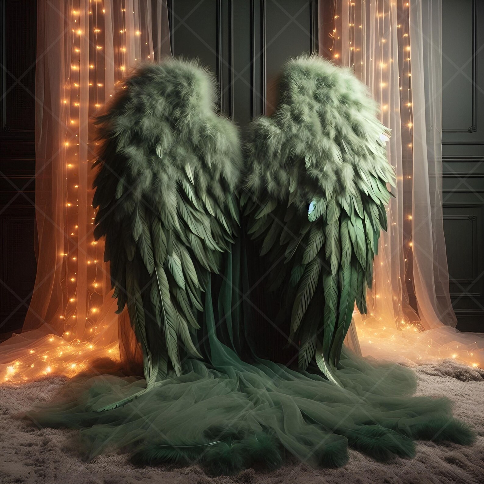 Green Angel Wings Photography Backdrop: Maternity, Newborn (digital ...