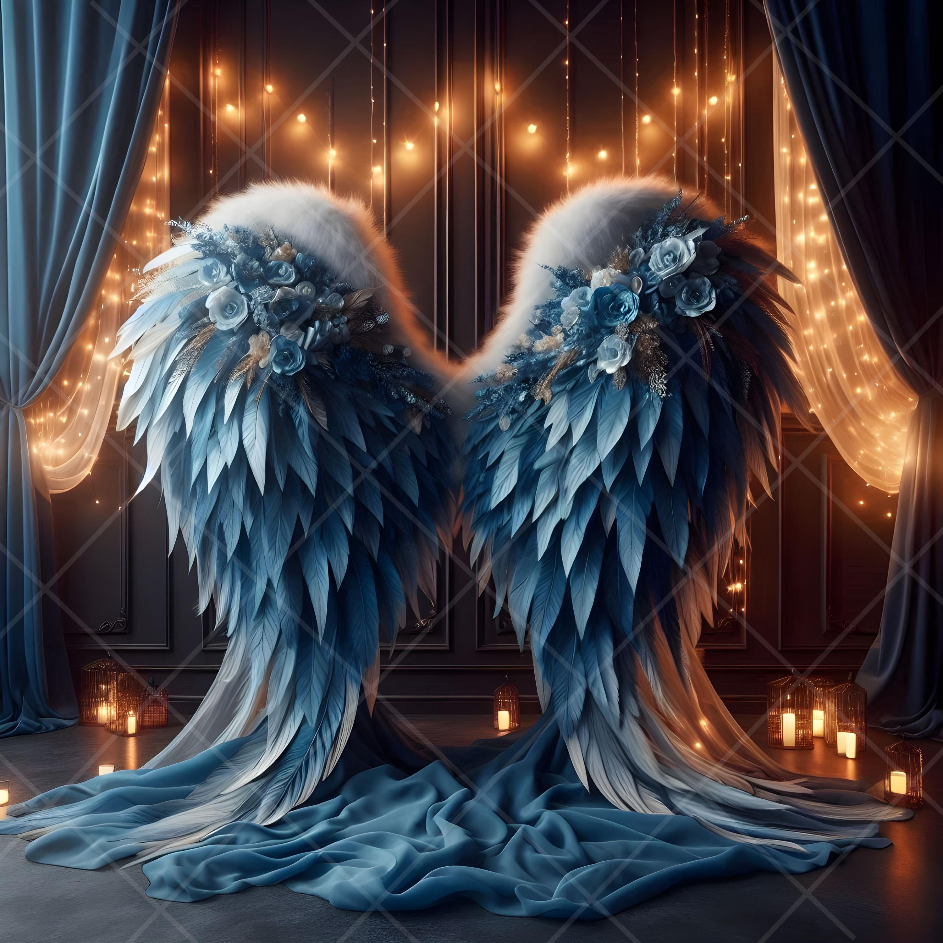 Blue Feather Angel Wings Maternity Backdrop: Photography Prop (digital ...