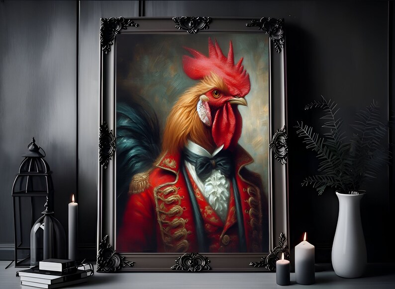Vintage Rooster Poster, Renaissance Rooster Portrait, Victorian Animal ...