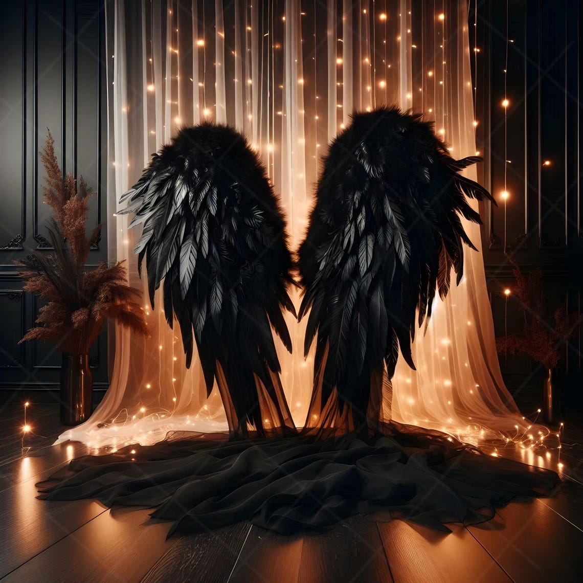 Maternity Angel Wings Photography Backdrop: Elegant Black Feathers ...
