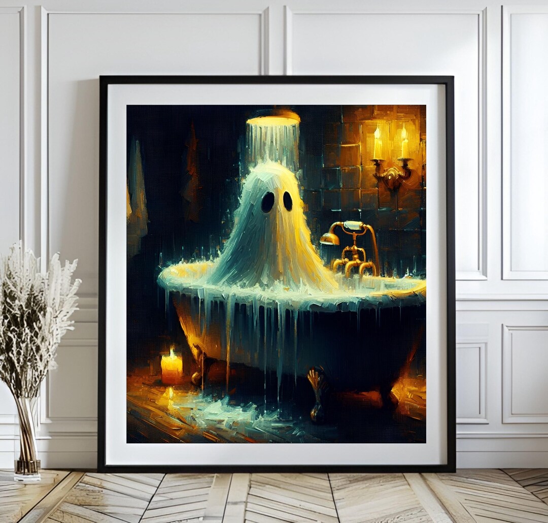 Ghost in the Bathtub, Halloween Decor, Ghost Bathroom Print, Art Poster ...