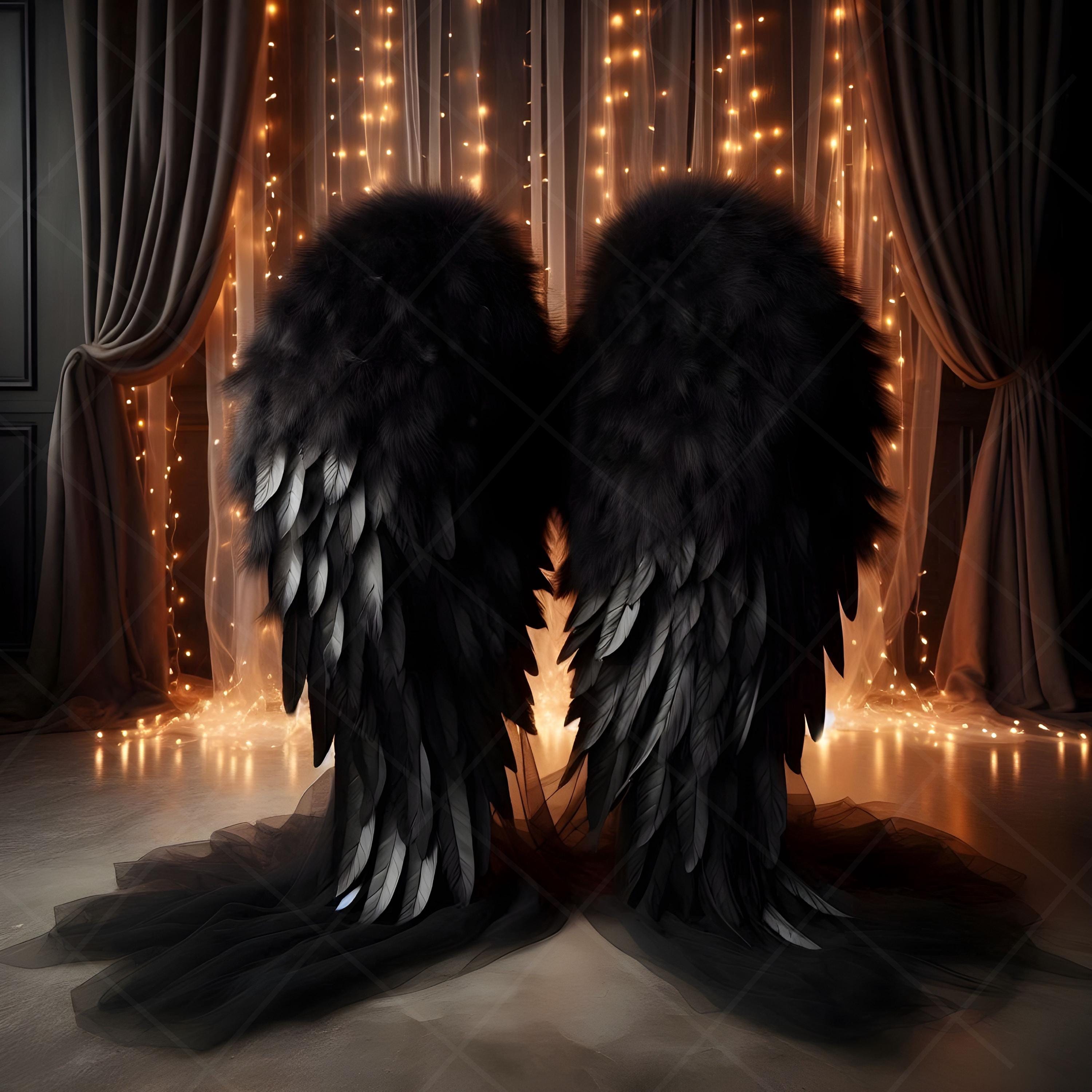Maternity Angel Wings Photography Backdrop: Elegant Black Feathers ...