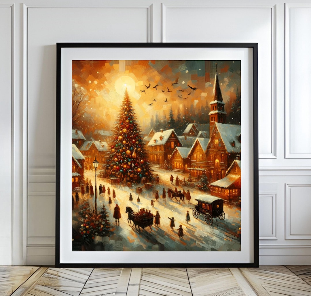 Victorian Christmas Town Art Print, Holiday Decor, Christmas Wall Art ...
