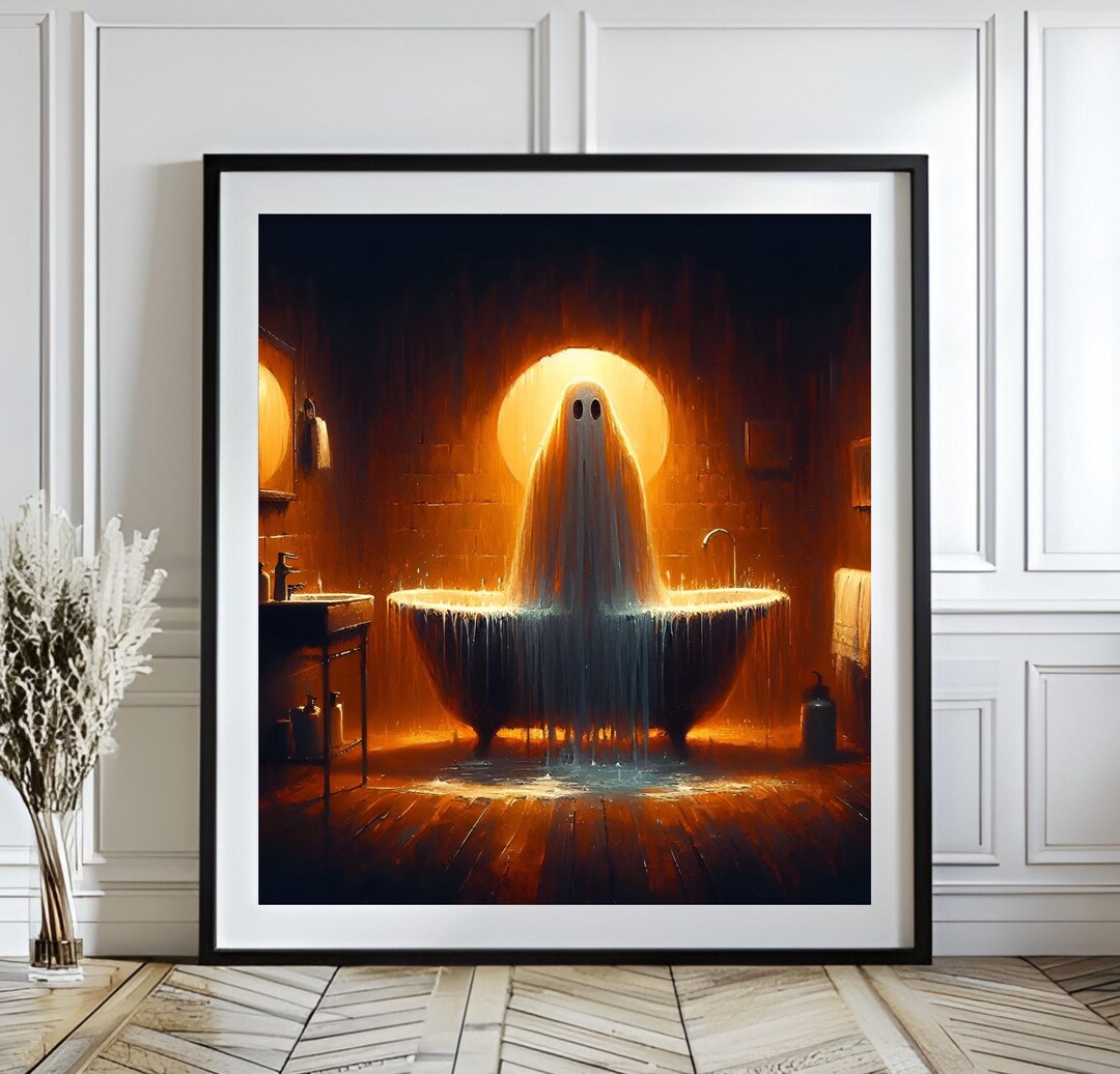 Ghost in the Bathtub, Halloween Decor, Ghost Bathroom Print, Art Poster ...