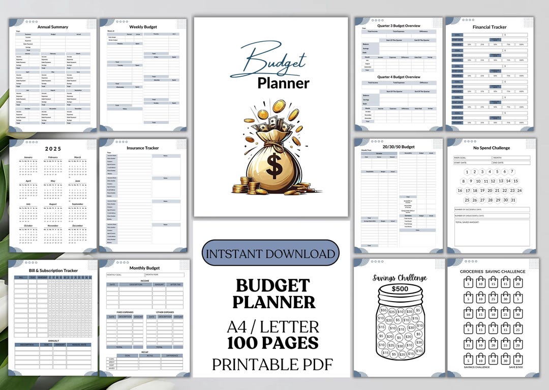 Budget Planner Printable: Financial Organizer, Savings Challenges (PDF ...